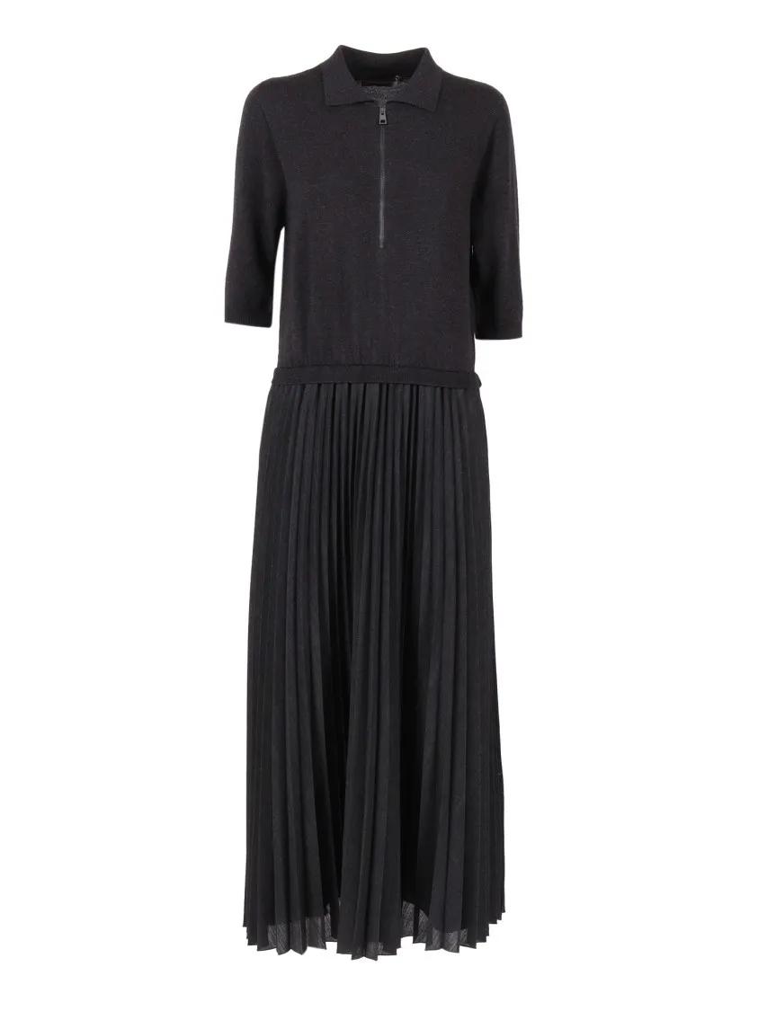 Lorena Antoniazzi Polo Collar Midi Dress With Pleated Skirt Black