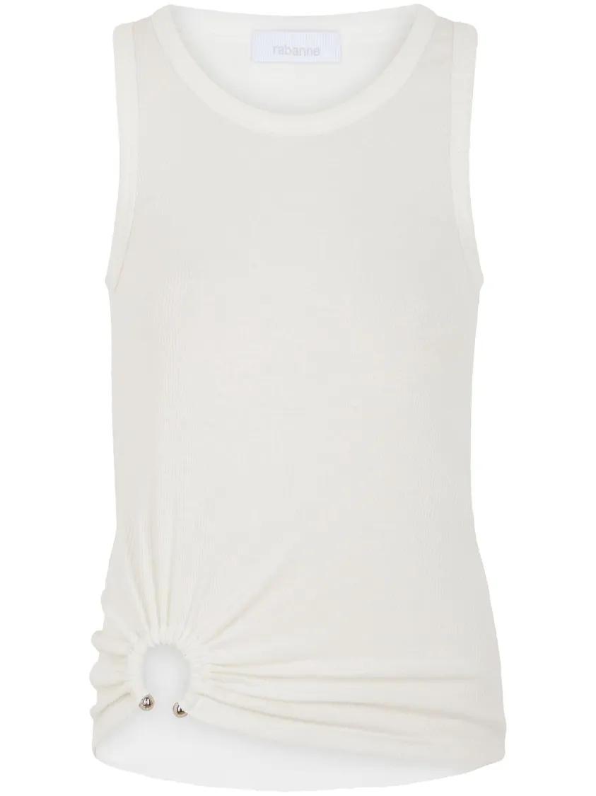 Paco Rabanne White Ribbed Tank Top With Side Detail White | Chemisiers