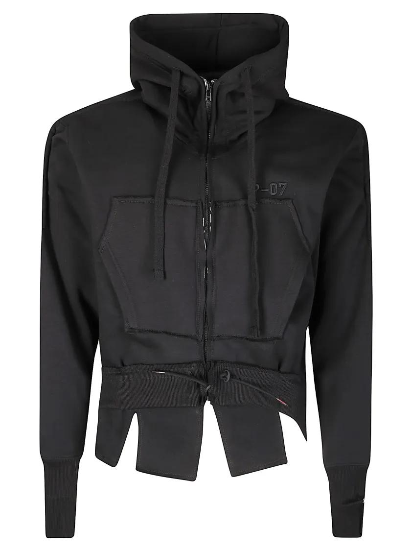 PROTOtypes Layered Black Hoodie With Drawstring Details Black