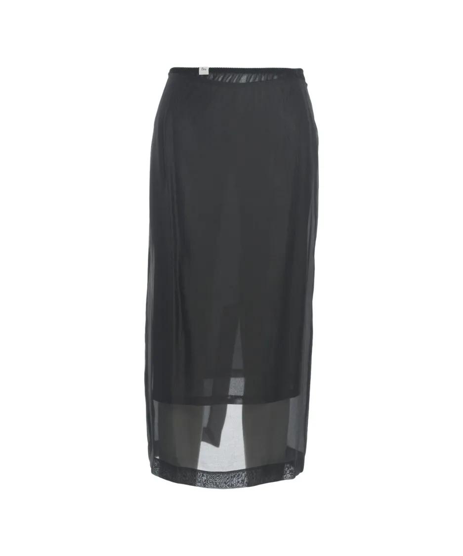 8Pm Flowing Midi Skirt With Semi-Transparent Overlay A Black | Midirock