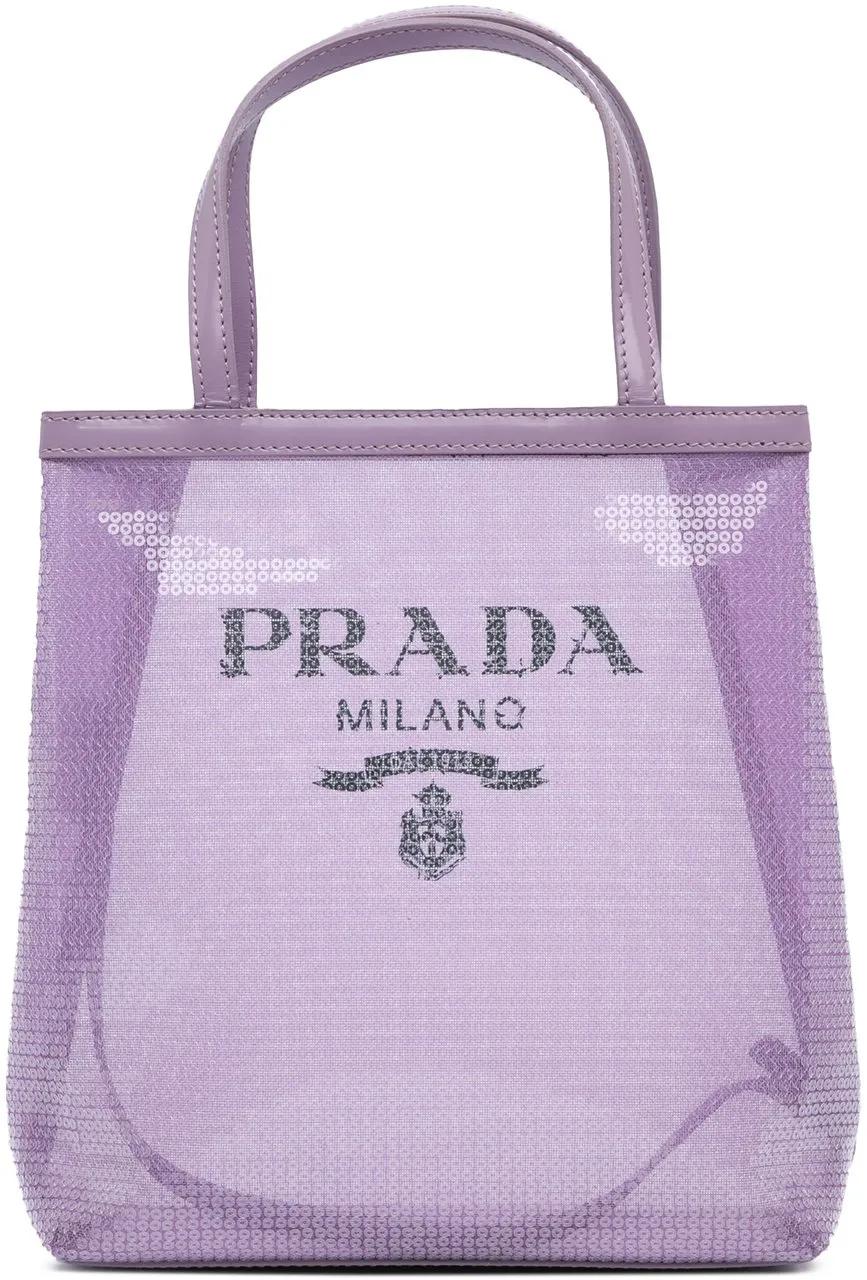 Pre-Loved Prada Shopper | Small Sequined Mesh Logo Tote lila