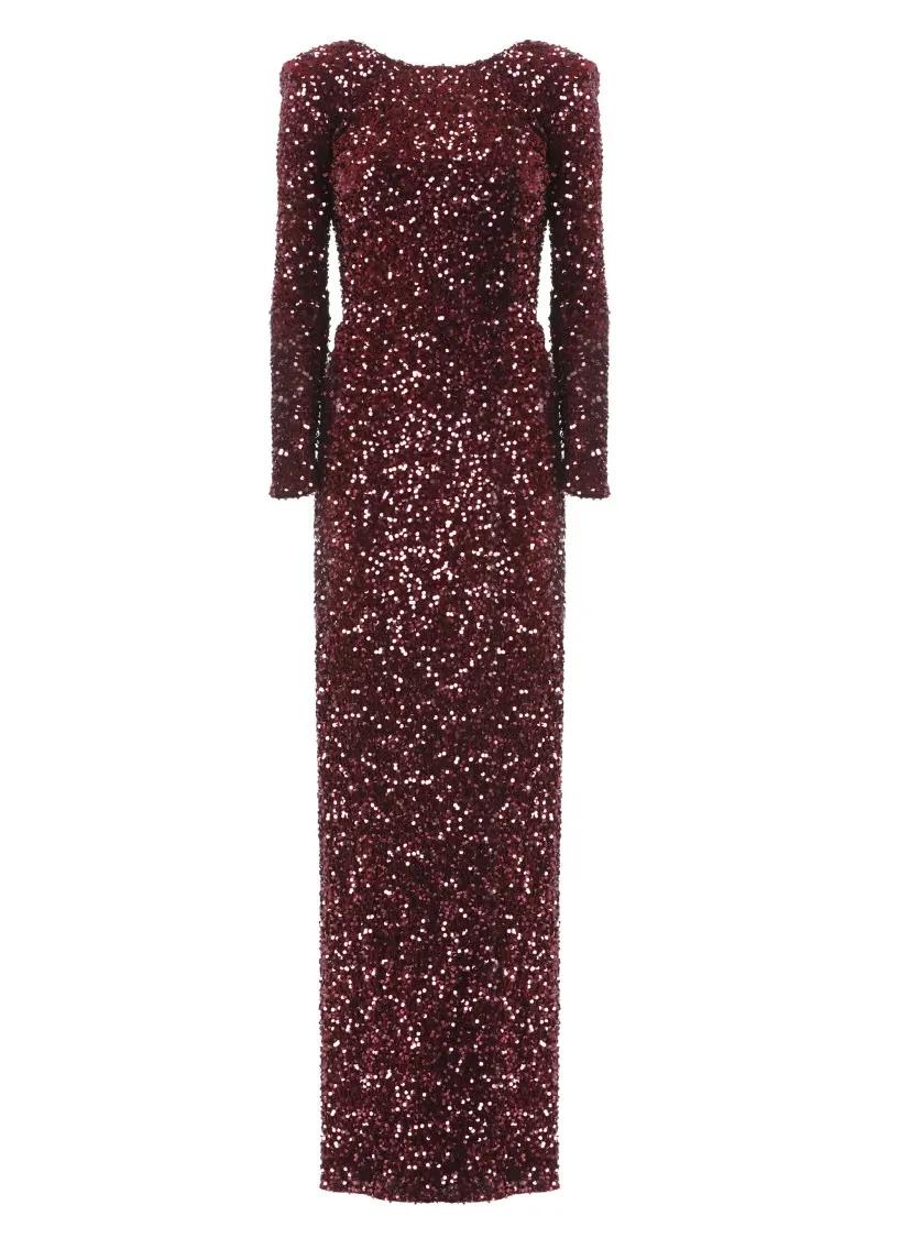 Elisabetta Franchi Red Carpet Dress With Paillettes Burgundy