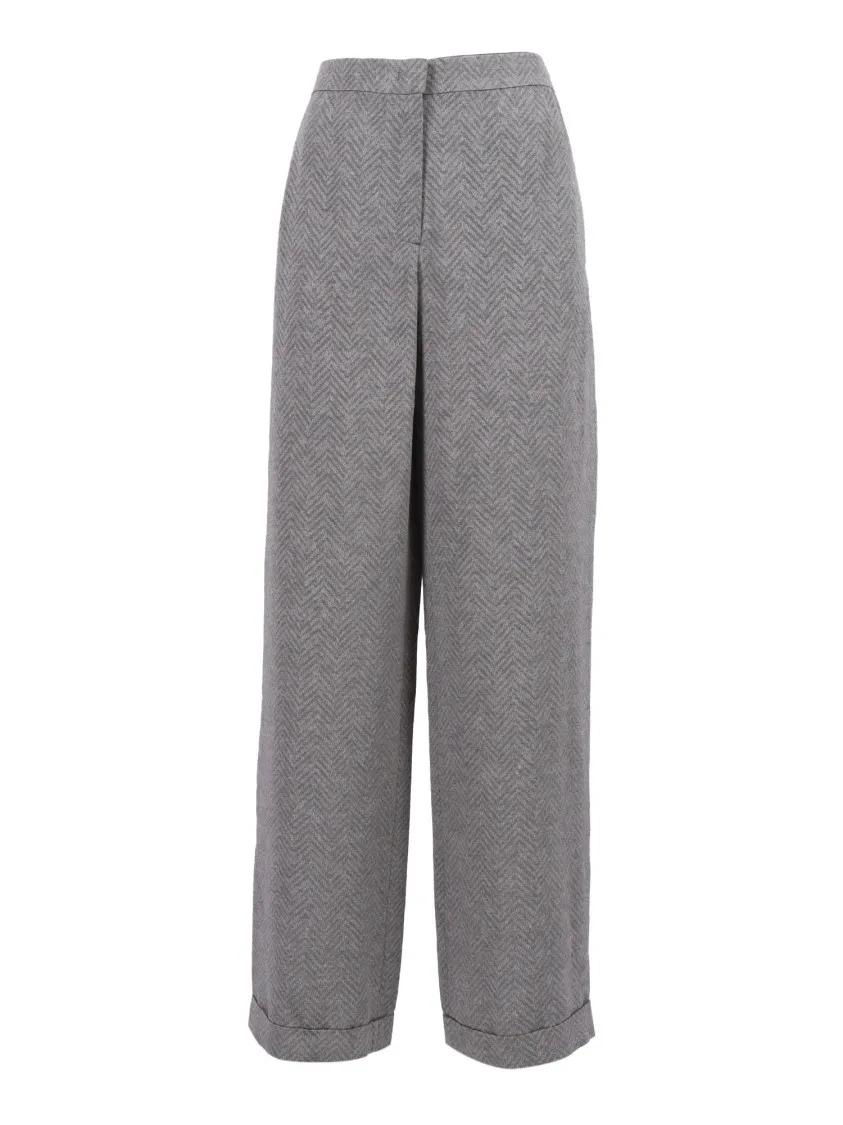 Emporio Armani Wide-Leg Trousers With Herringbone Pattern And Dis Grey