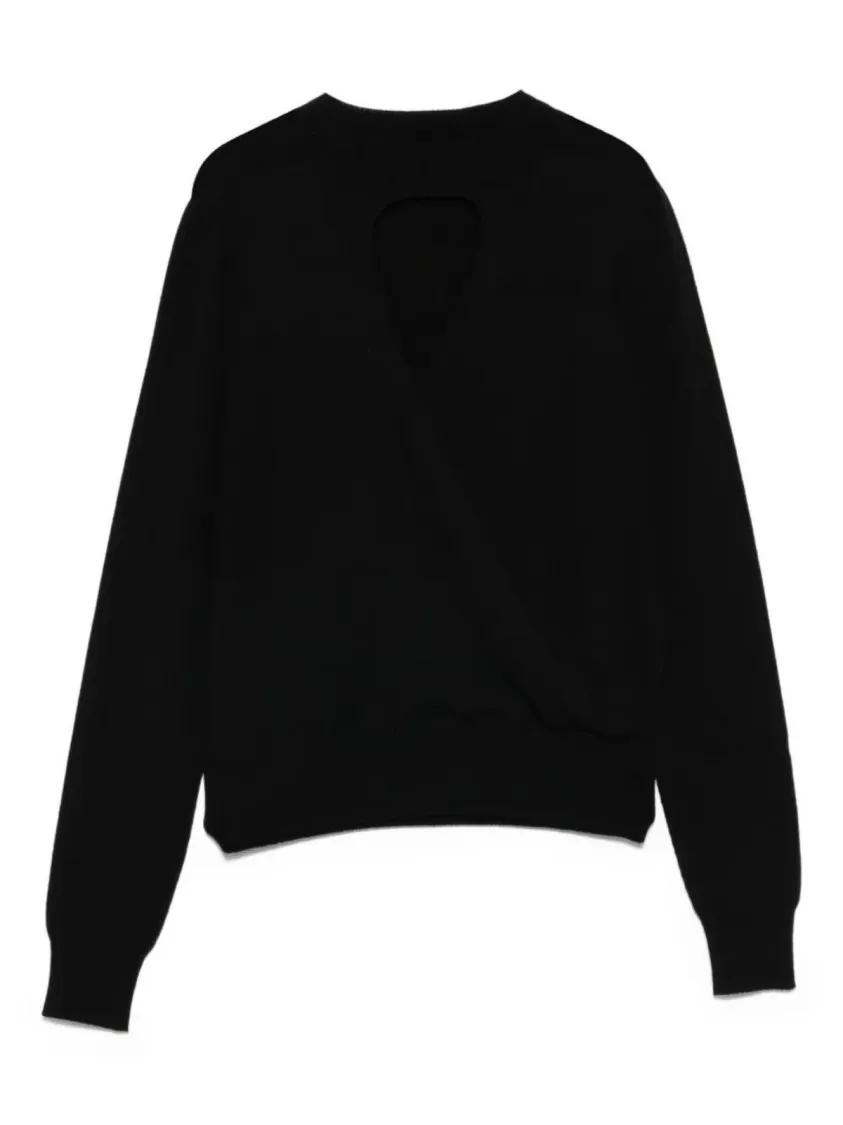 Twin-Set Front Crossover Cut-Out Black Top Black | Pullover
