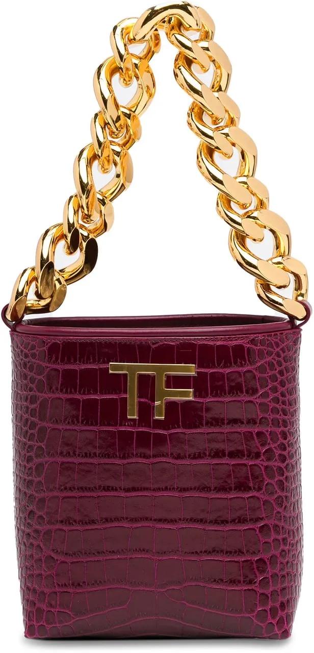 Tom Ford Mini Croc-Embossed Chain Bucket Bag lila | Fourre-tout