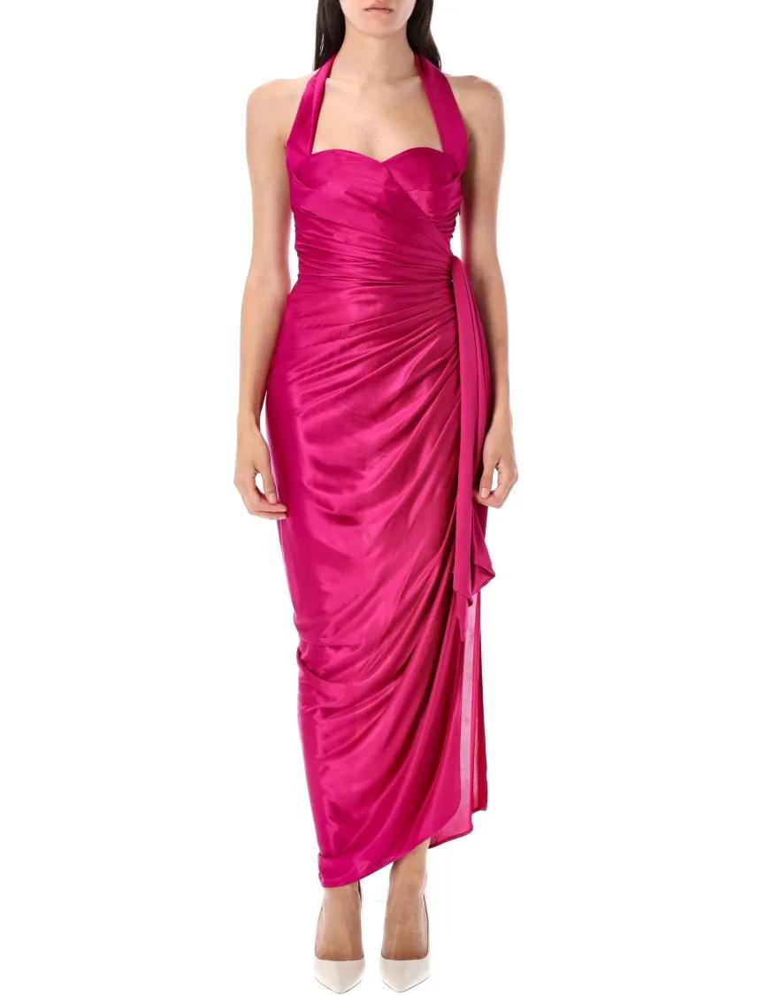 Balmain Draped Long Dress Pink | Midikleid