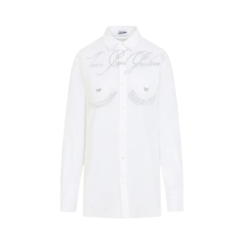 Jean Paul Gaultier Double Layer White Cotton Shirt With Graphic Accen ...