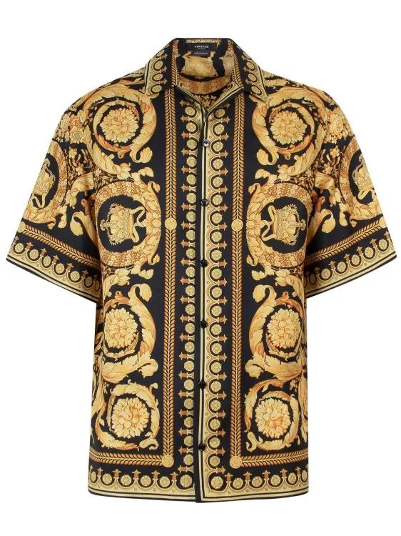 Versace Gold Silk Shirt Brown