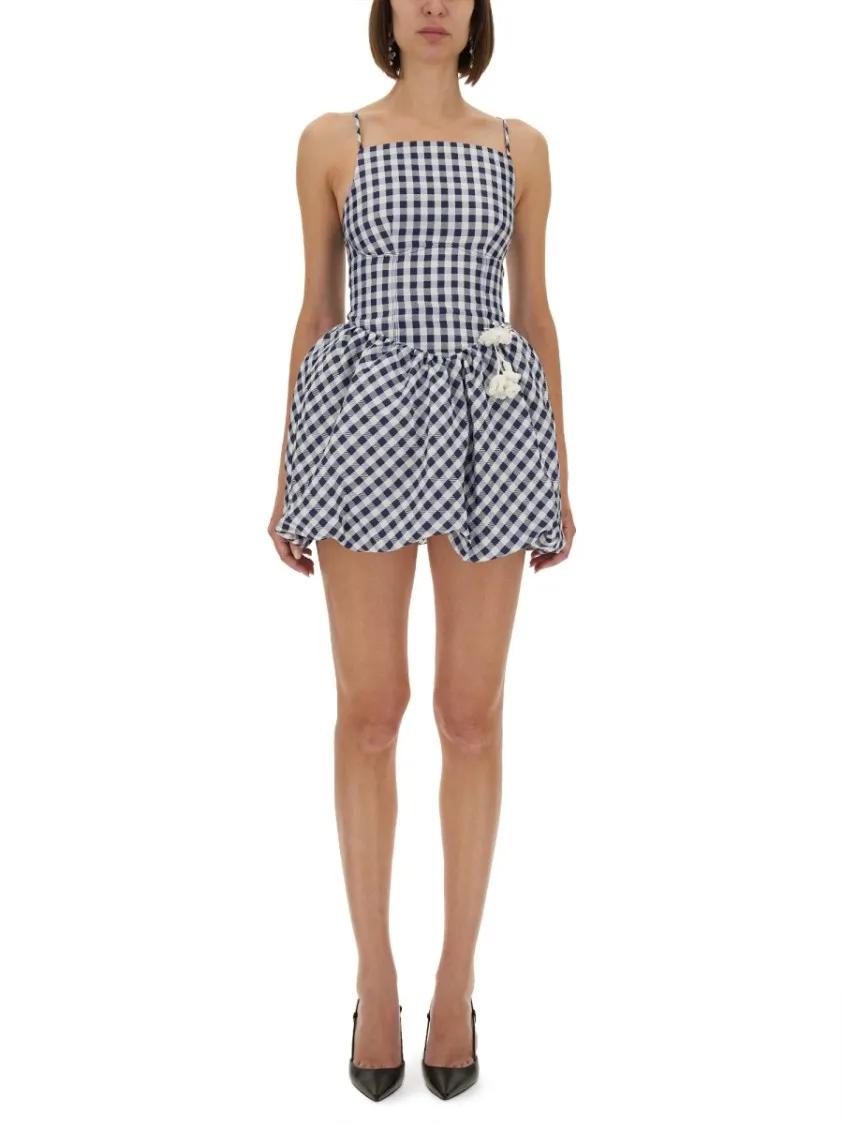 Self Portrait Checkered Taffeta Mini Dress Grey | Minikleid