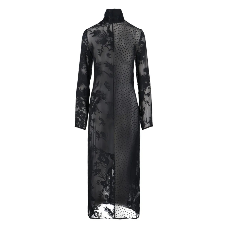 Marine Serre Sheer Black Midi Dress With Floral Patterns And Sc Black ...