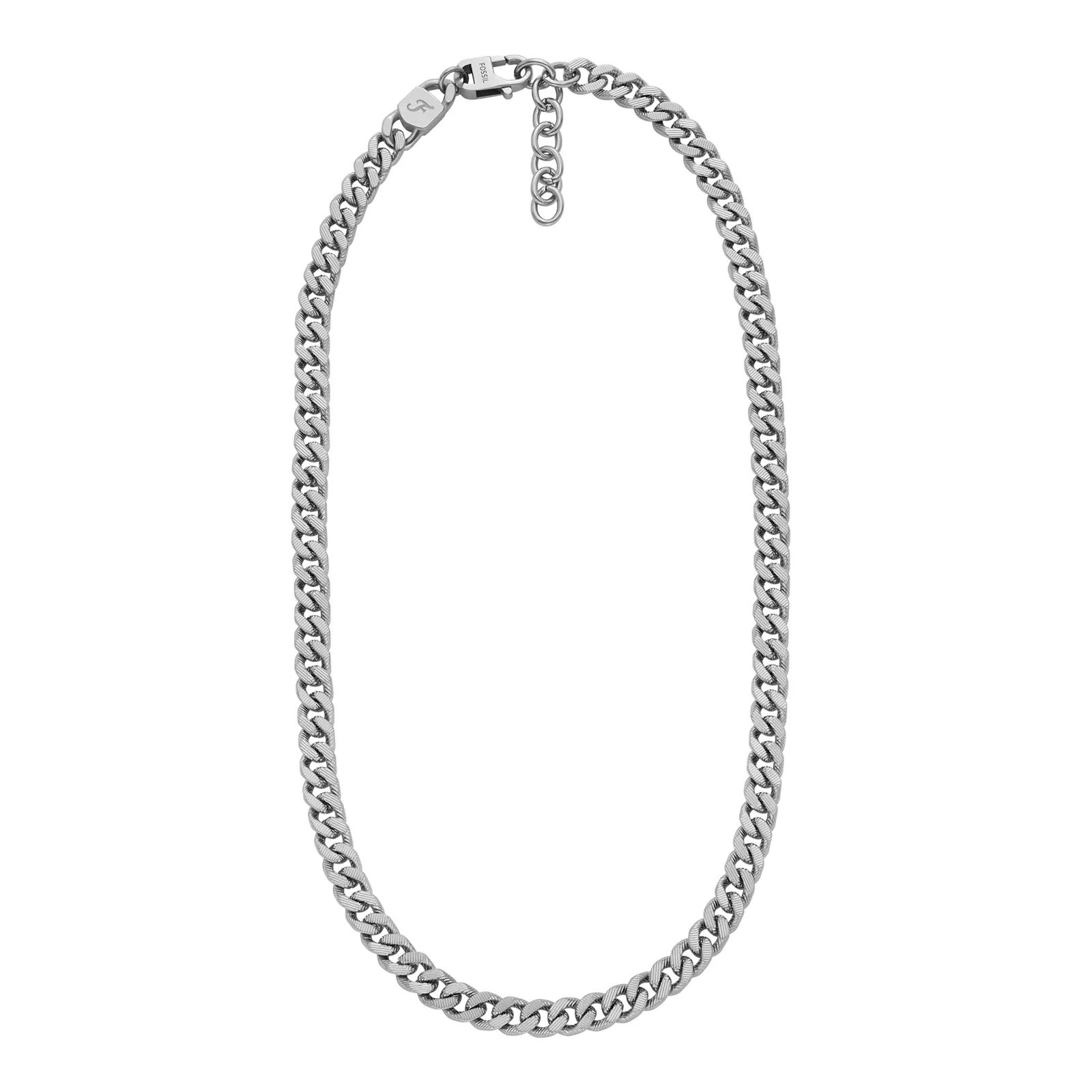 Fossil Harlow Linear Texture Chain Stainless Steel Necklace Silver ...