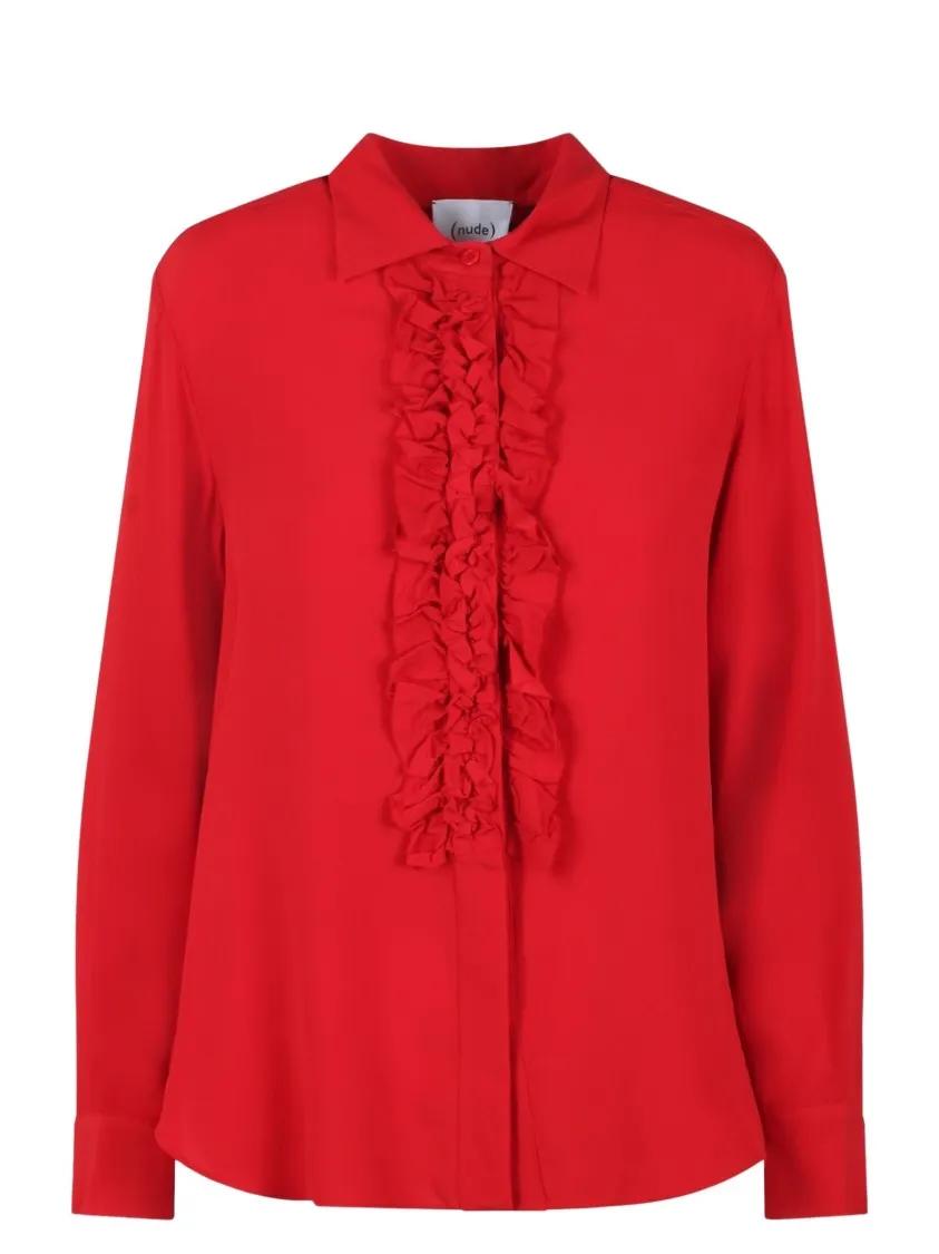 NUDE Ruffle Shirt Red | Hemden