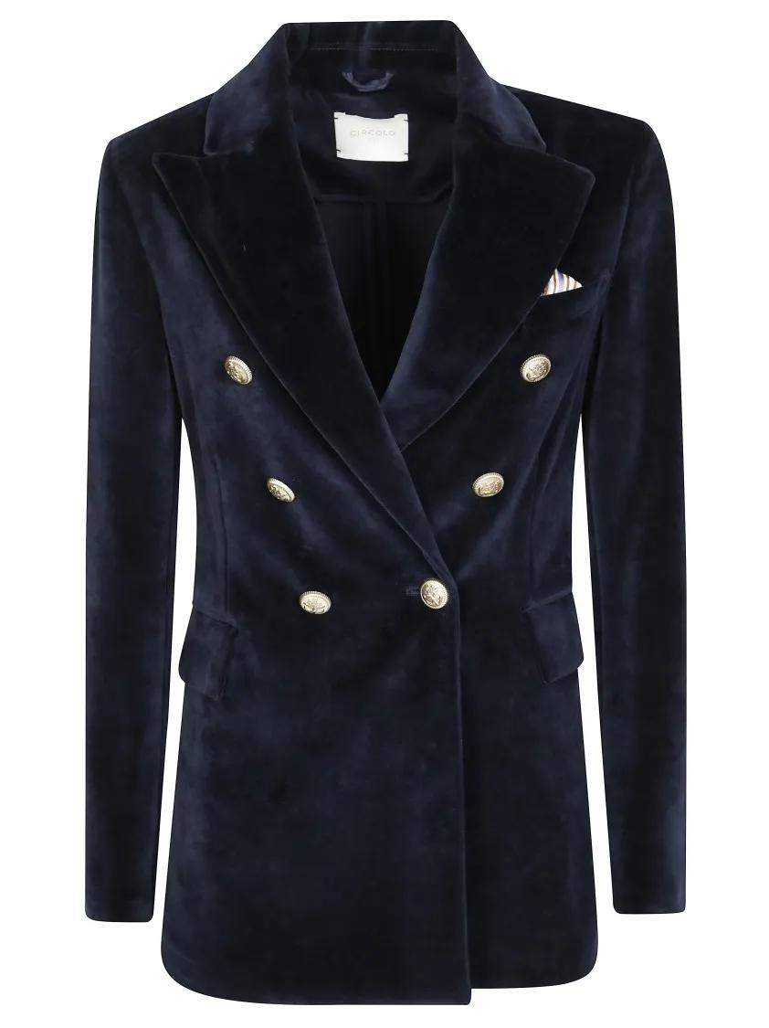 fashion Double-Breasted Velvet Jacket With Gold-Tone Butto Black | Blazer