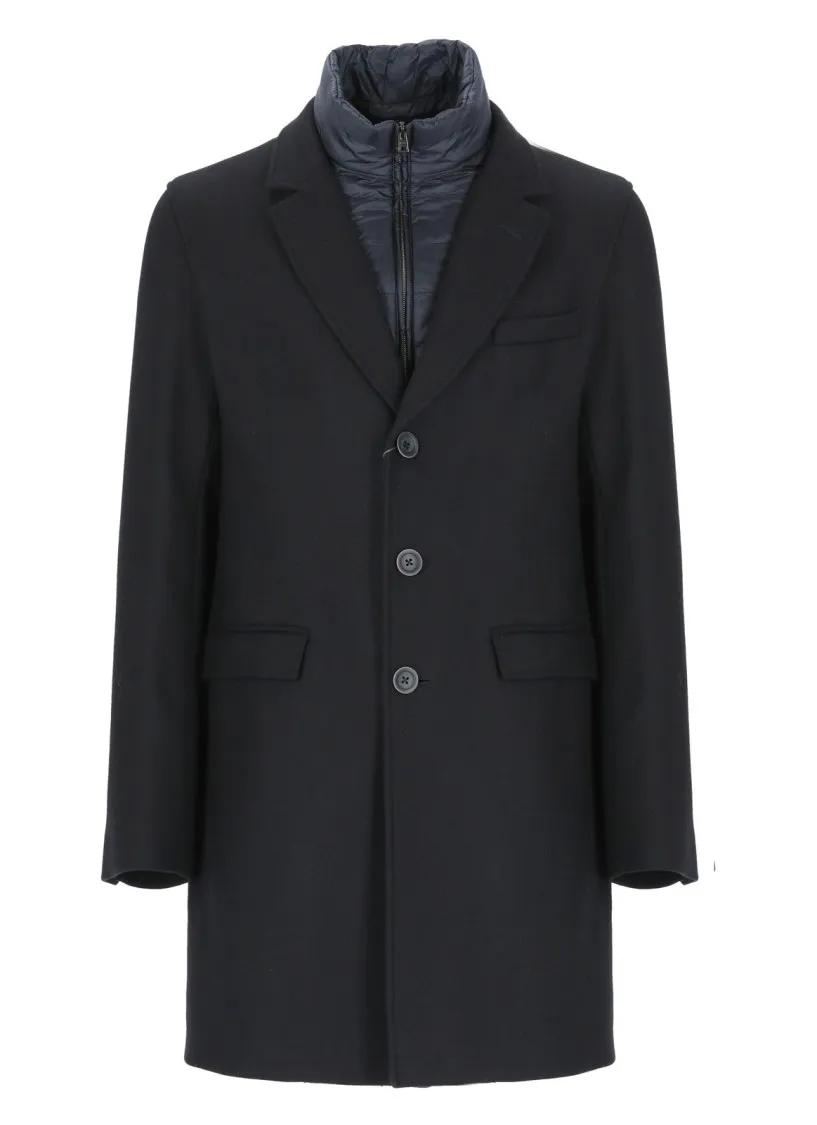 Herno Melton Wool Coat With Detachable Padded Inner Laye Black
