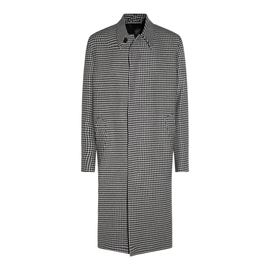 Lardini Houndstooth Pattern Long Coat With Structured Coll Grey ...