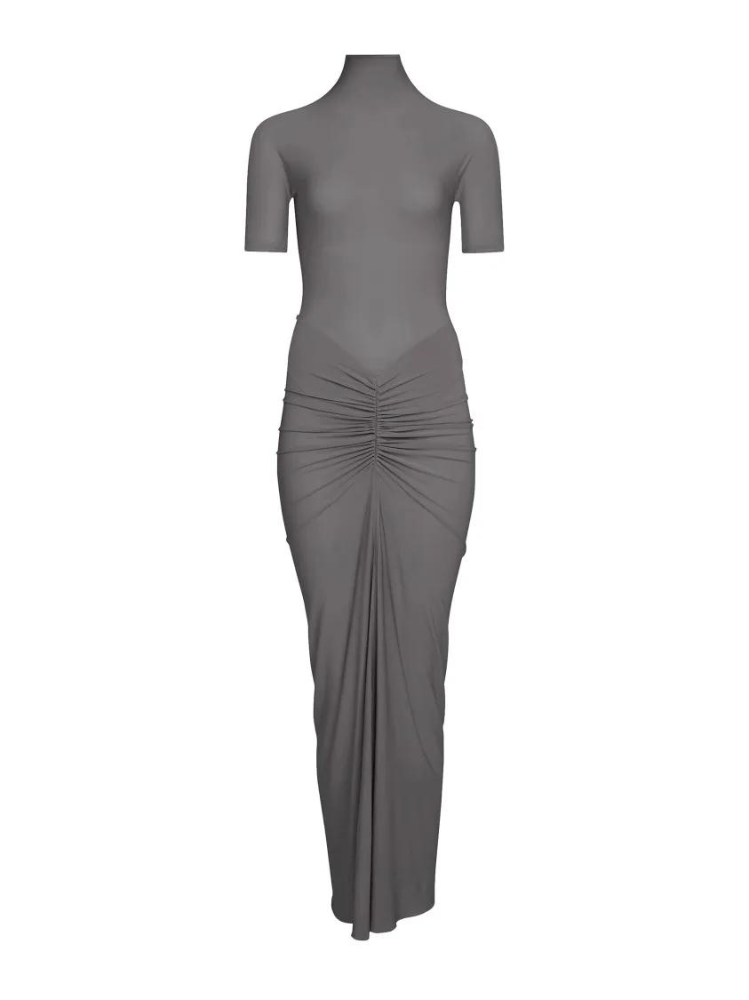 Alaia High Neck Grey Jersey Maxi Dress Grey