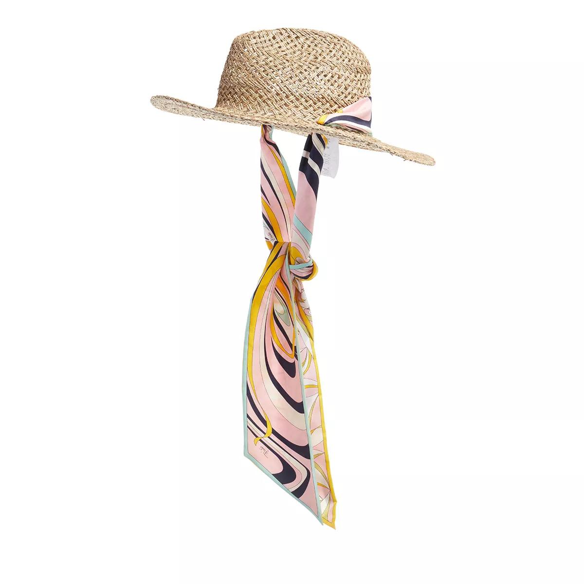 Emilio Pucci Hat Palm Straw And Silk Twill Naturale+Navy/Rosa | Strohhut