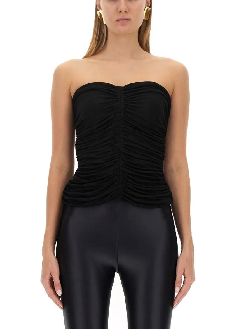 Saint Laurent Crepe Jersey Bustier With Ruched Texture Black ...
