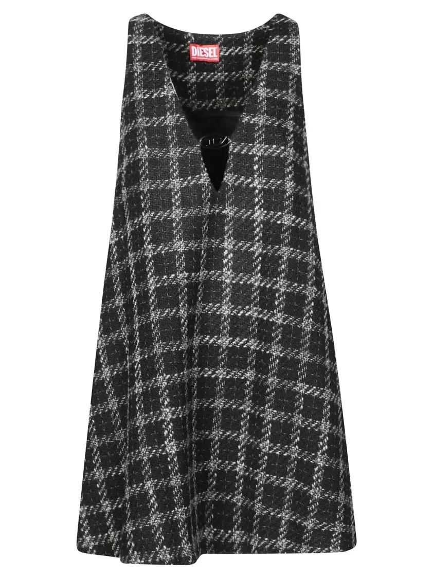Diesel V-Neck A-Line Mini Dress With Checkered Pattern An Grey | Minikleid