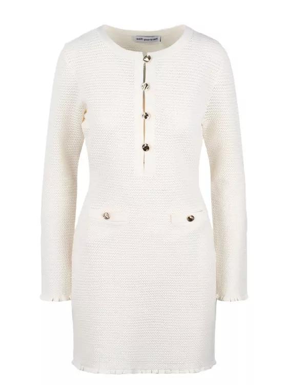 Self Portrait Crochet Mini Dress White