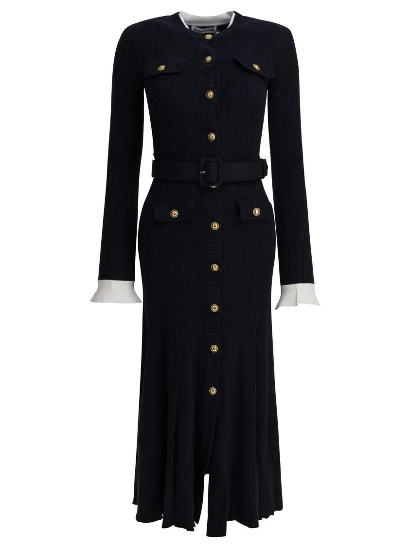 Self Portrait Viscose Knit Midi Dress Blue | Midikleid