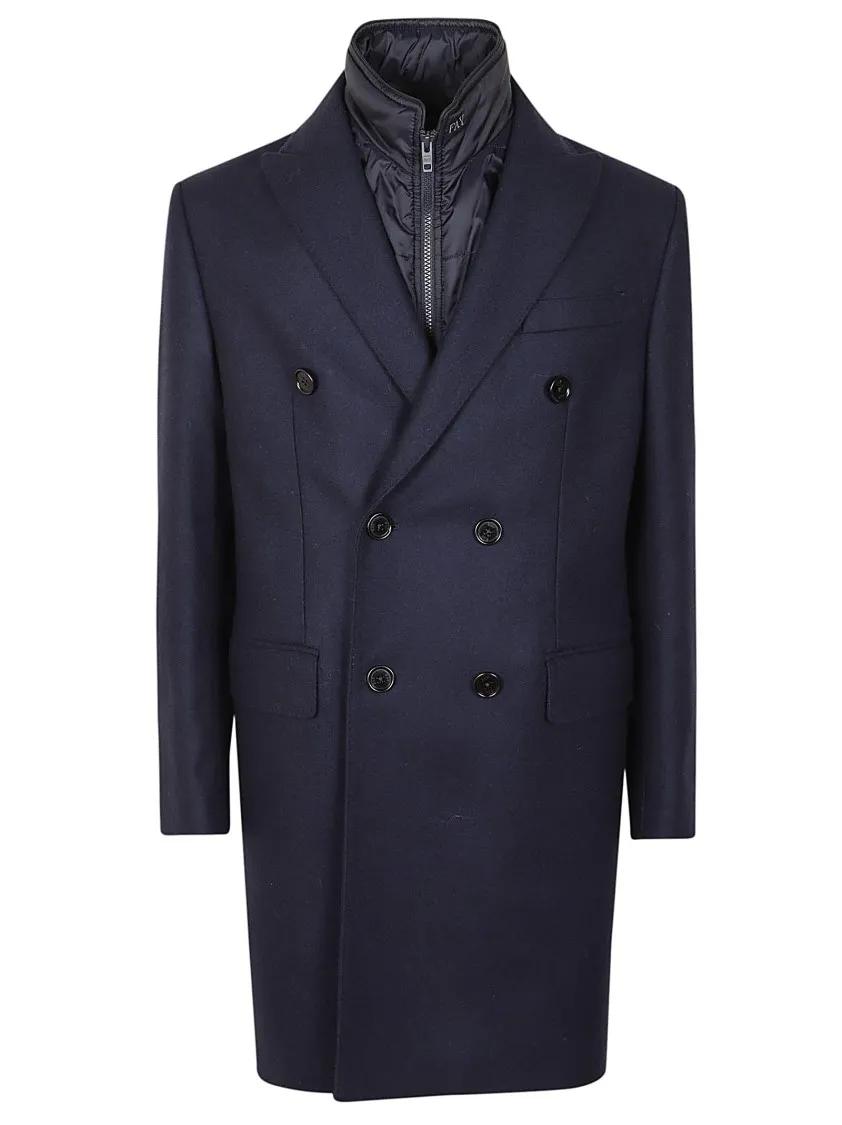 Fay Double-Breasted Wool Coat With Detachable Lining Blue | Bontjassen