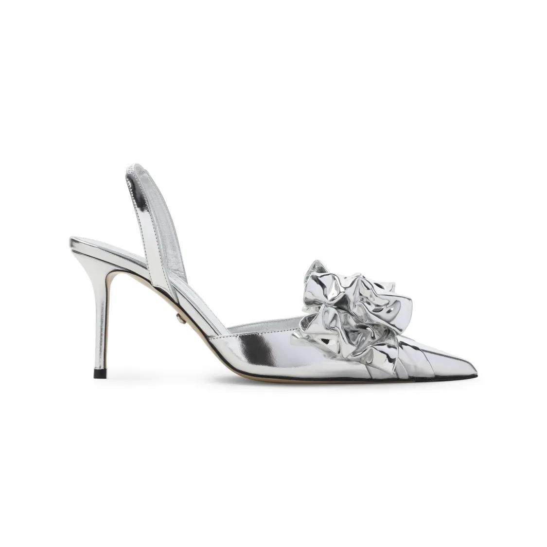 Mach&Mach Metallic Silver Pumps With Ruffled Bow Detail Silver | Pumps