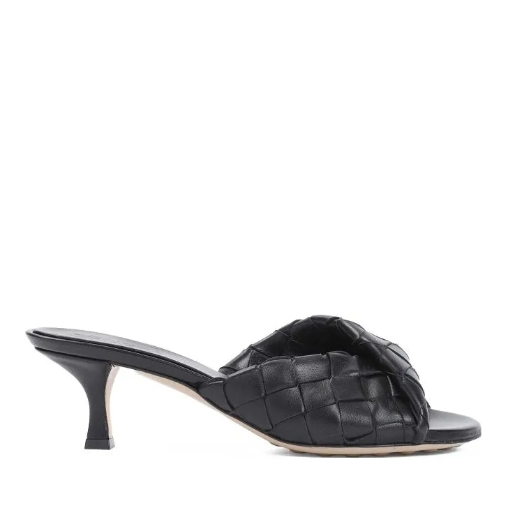Bottega Veneta Blink Black Lamb Leather Mules Black Sandale