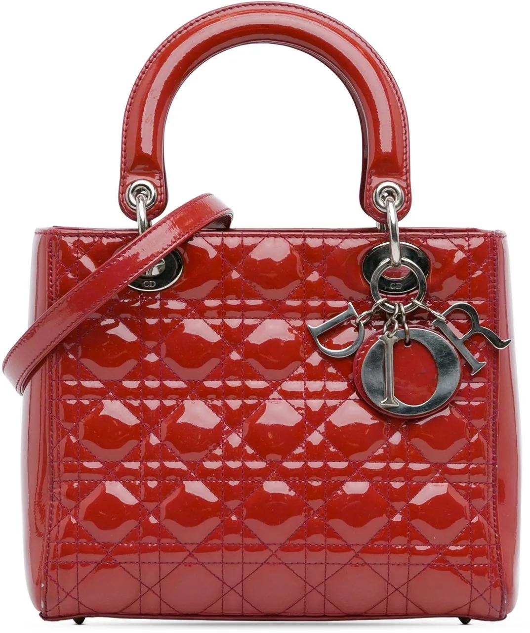 Christian Dior Medium Patent Cannage Lady Dior rot | Schultertasche
