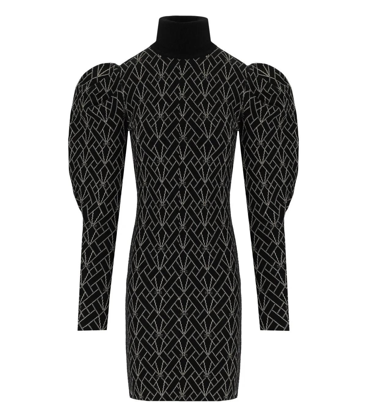 Elisabetta Franchi Black And Gold Monogram Knitted Dress Black | Kleider