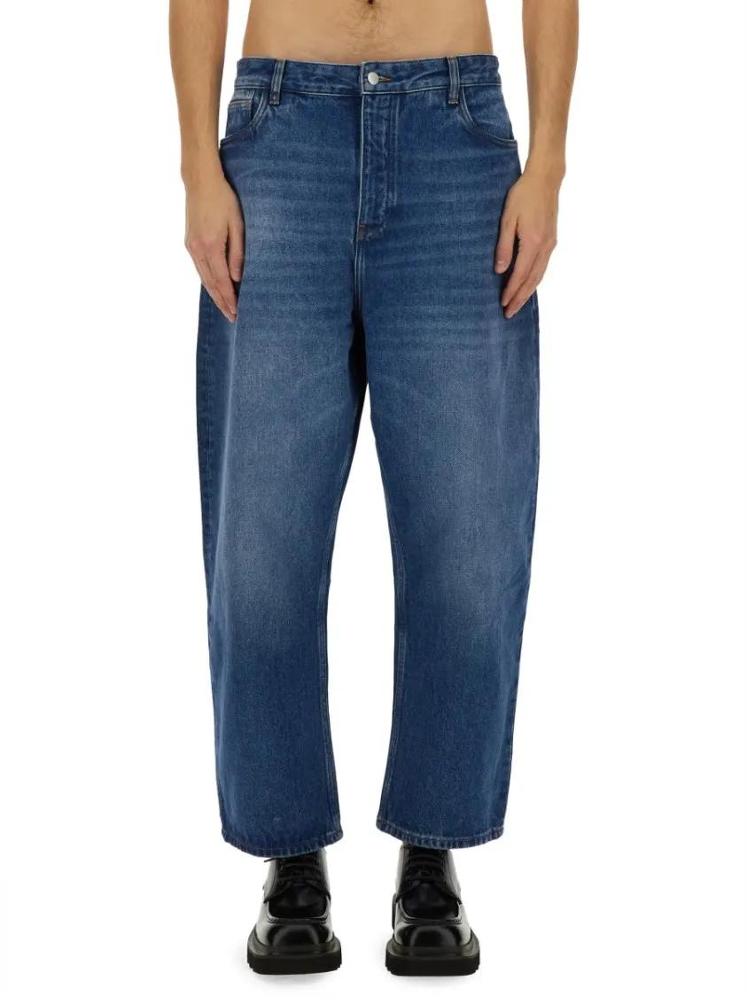 Studio Nicholson Cropped Curved Jeans With Relaxed Fit Blue | Jeans