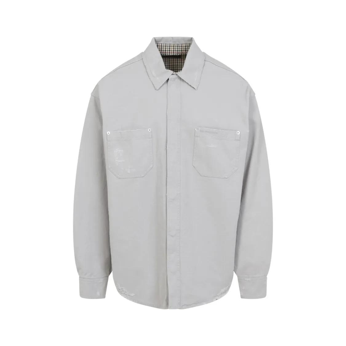 Balenciaga Casual Shirt With Distressed Texture Grey | Hemd