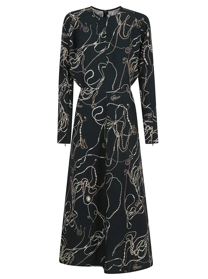 Victoria Beckham Midi Dress With Pattern And Flattering Fit Black ...