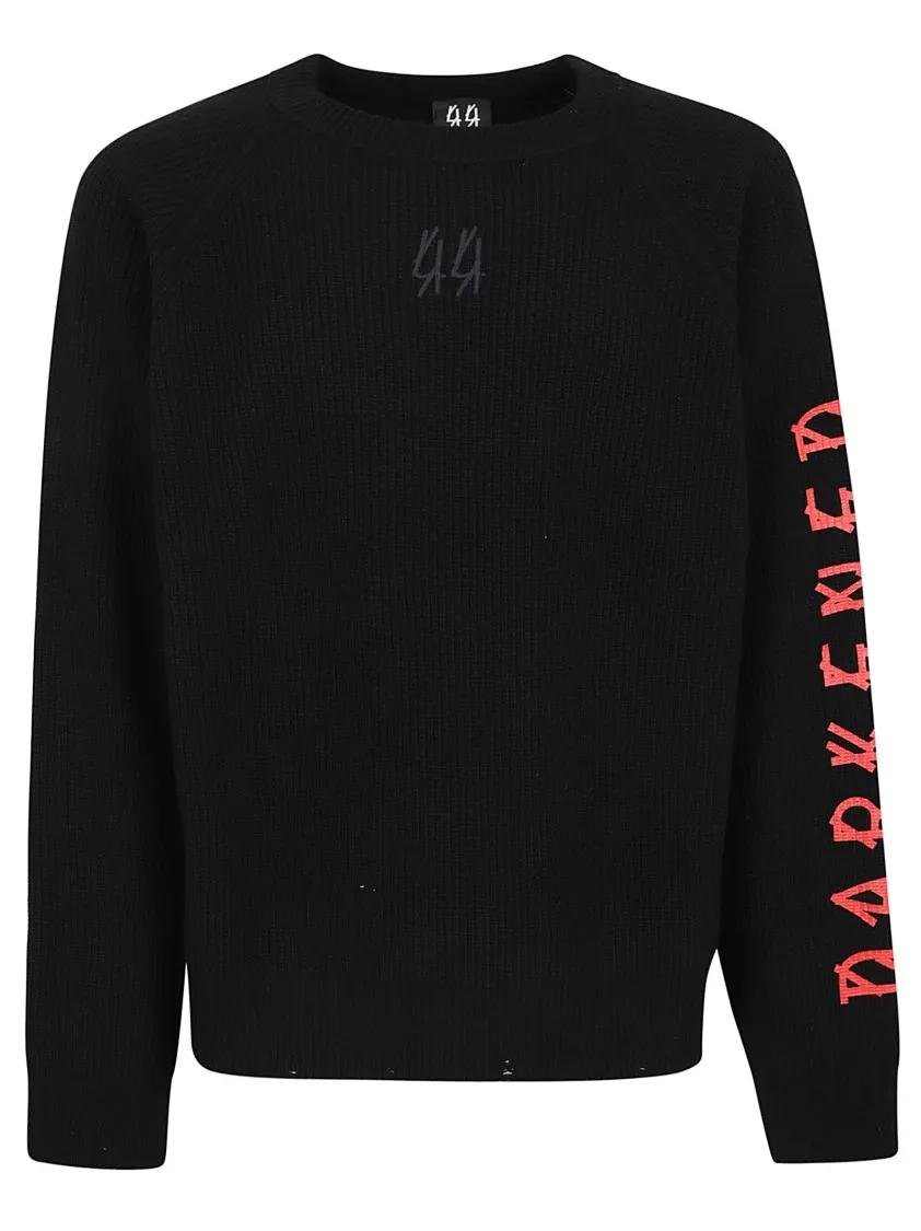 44 Label Group Wool Blend Sweater With Logo Embroidery And Ribbed Black ...