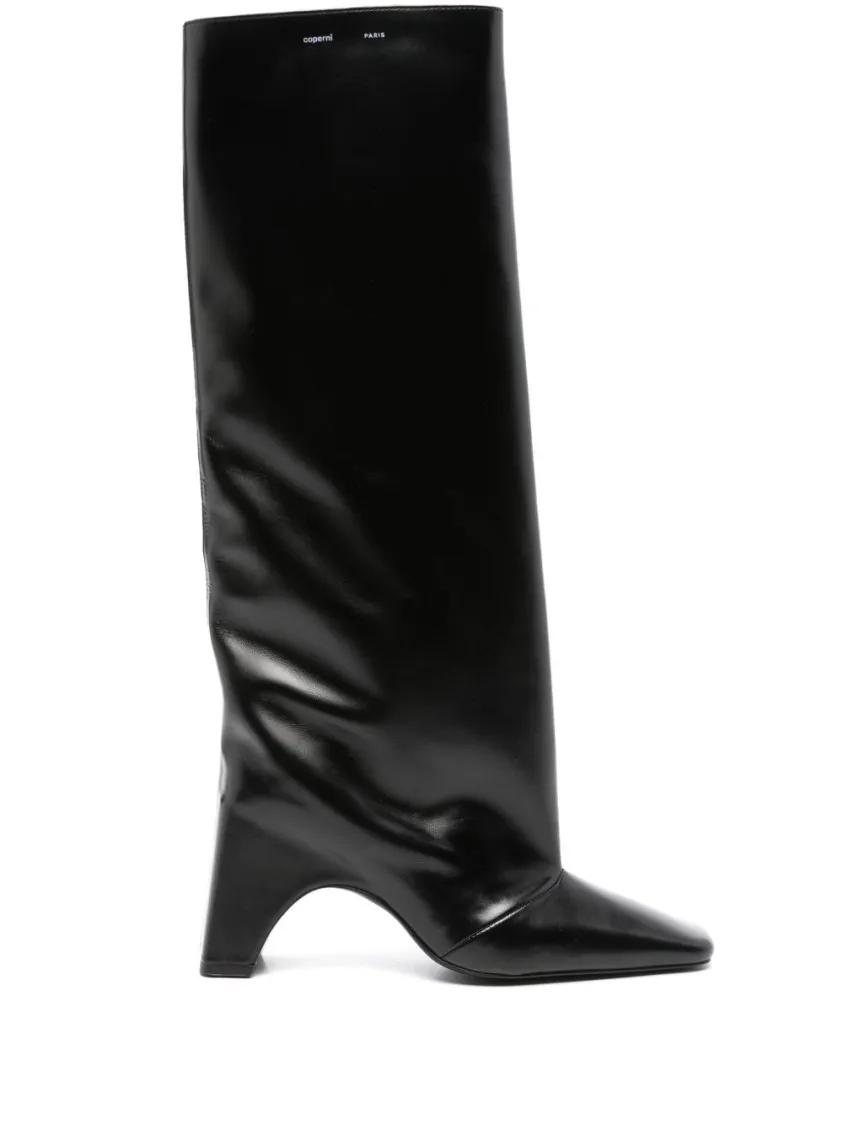 Coperni Knee-High Black Calf Leather Coperni Bridge Boots Black | Laarzen