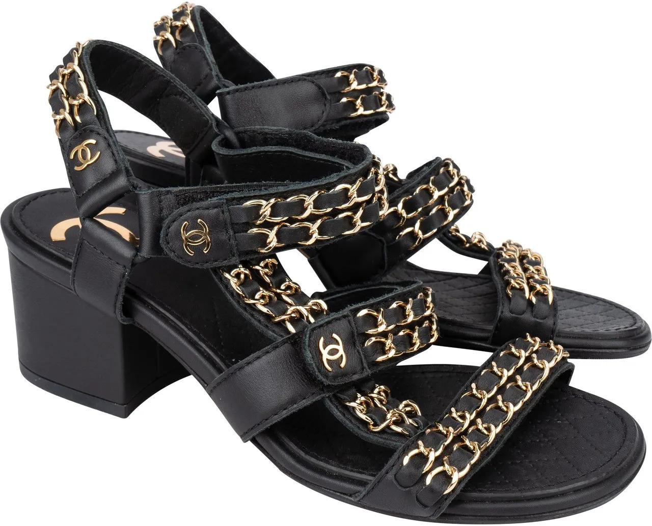 Chanel Chanel Gold Tone Chain Sandals (34,5) schwarz | Sandales