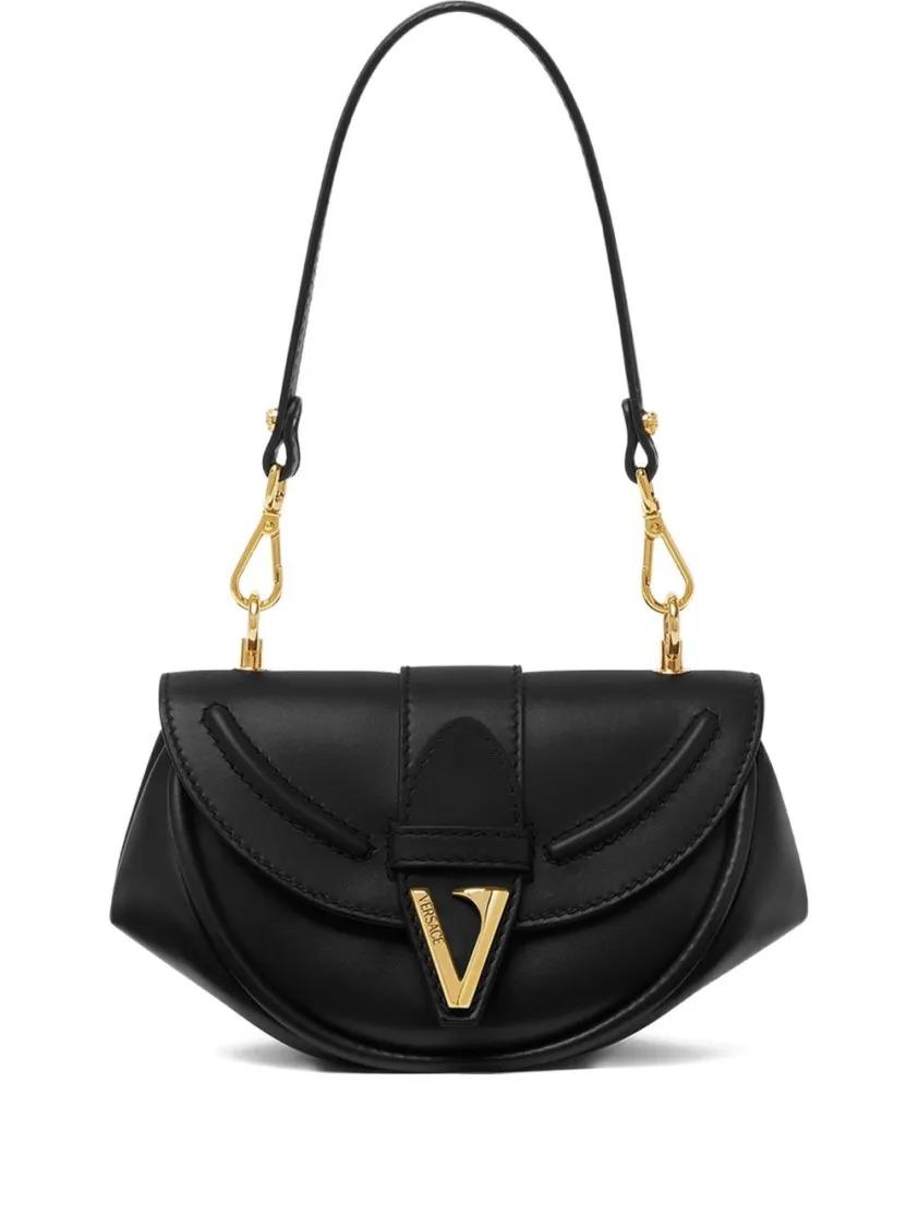 Versace Crescent-Shaped Black Calf Leather Shoulder Bag Black ...