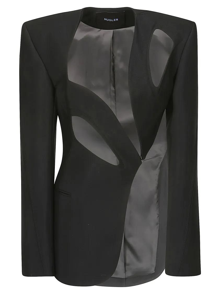 Mugler Jacket With Side Fastening And Cut Out Detail Black | Blazer