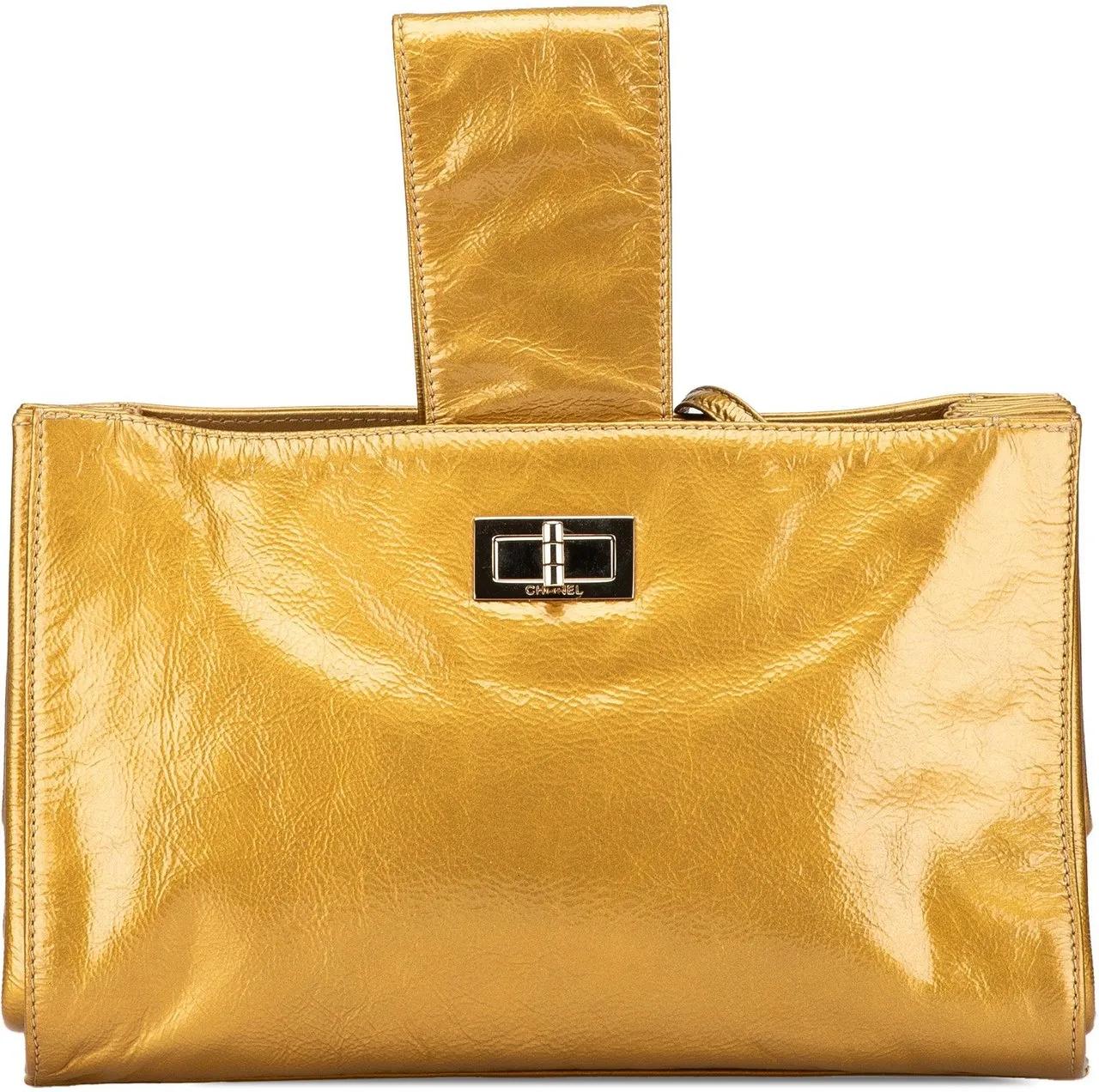 Chanel Metallic Patent Mademoiselle Lock Convertible Wris gold | Clutch