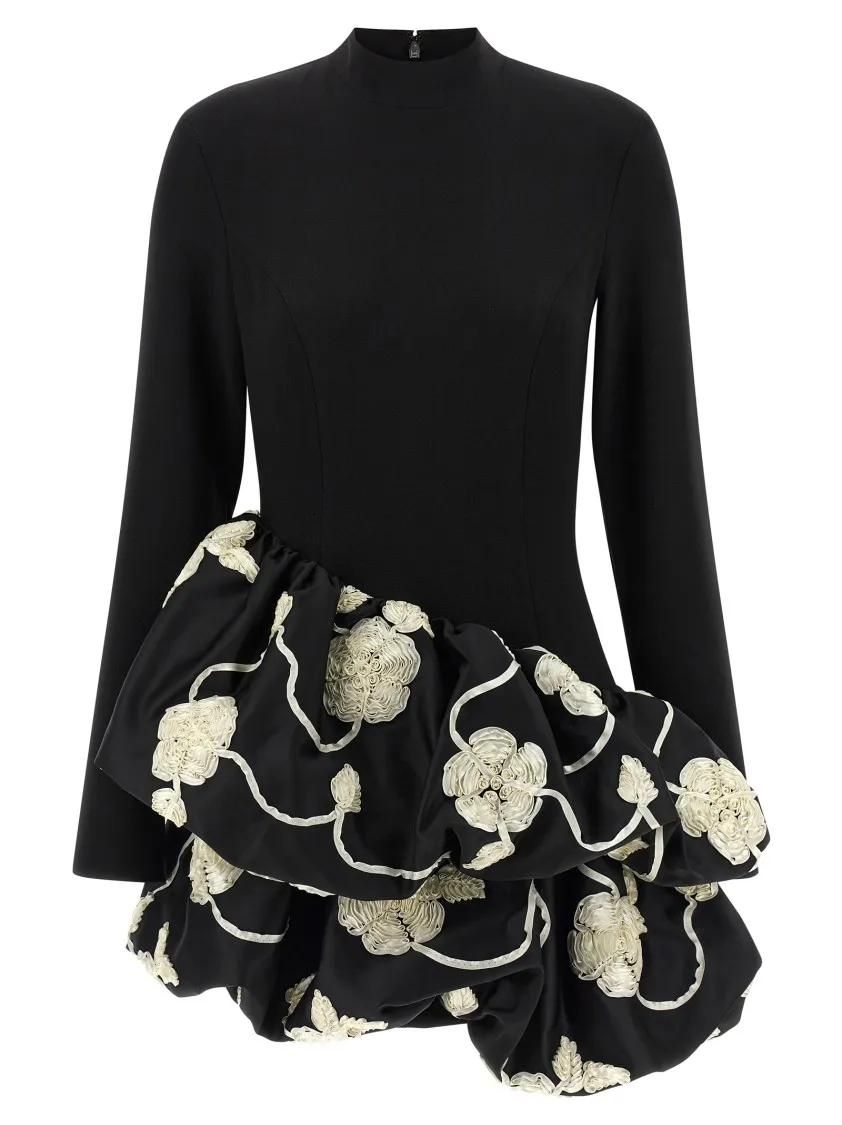 Rotate '3D Flower Bubble' Dress Black | Mini-jurk