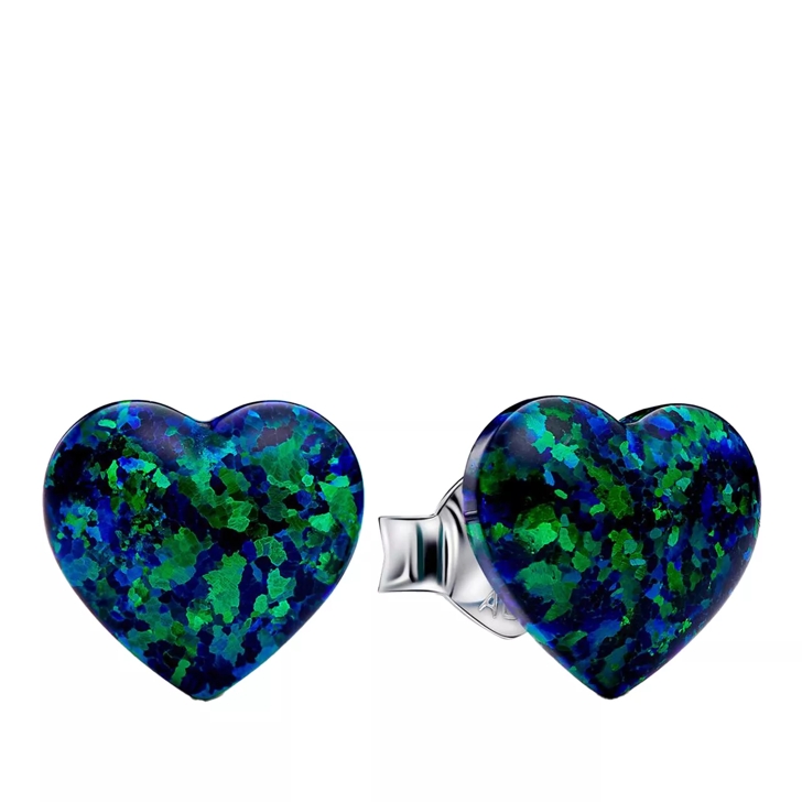 Heart sterling silver stud earrings with lab creat Green Ohrstecker