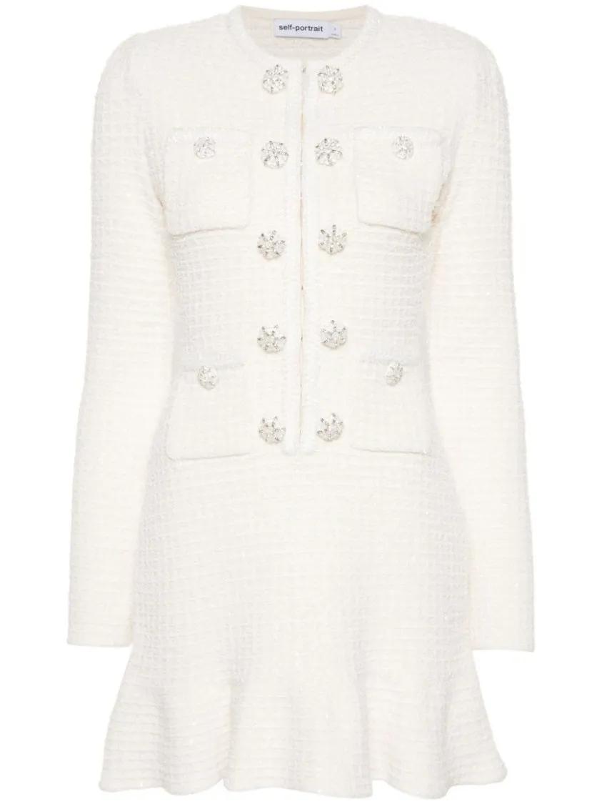 Self Portrait Knitted Mini Dress Neutrals | Mini robes