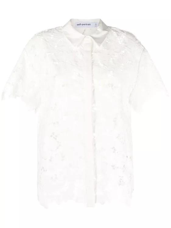 Self Portrait Short Sleeve Lace Top White