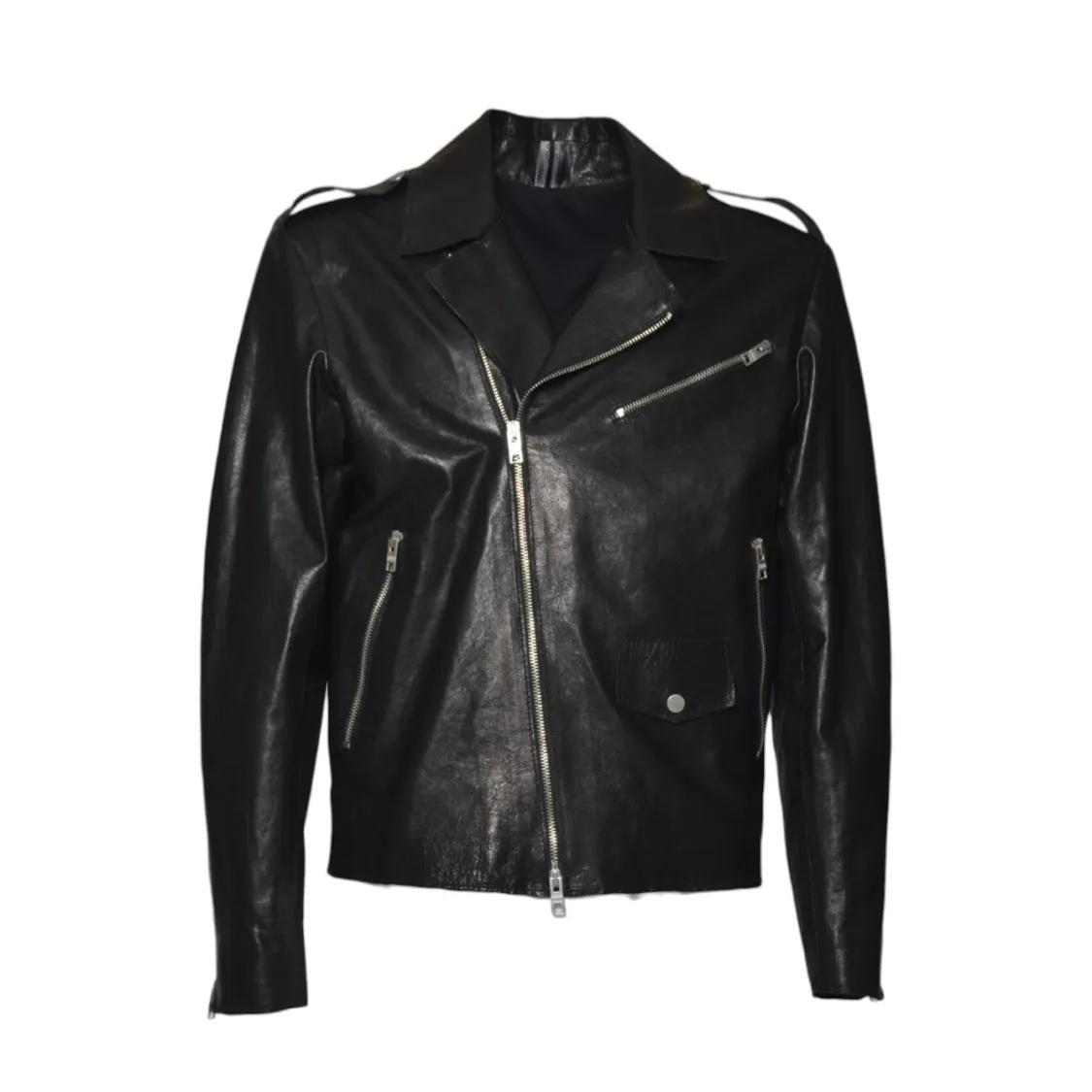Dfour Asymmetrical Black Leather Jacket With Multi-Pocke Black