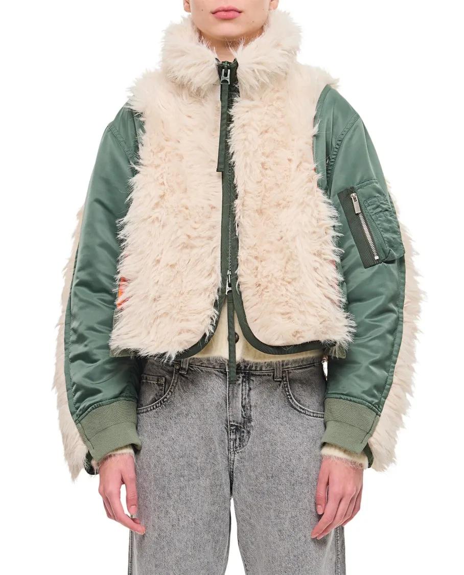 Sacai Faux Fur X Nylon Twill Blouson Green | Shearling Jacke