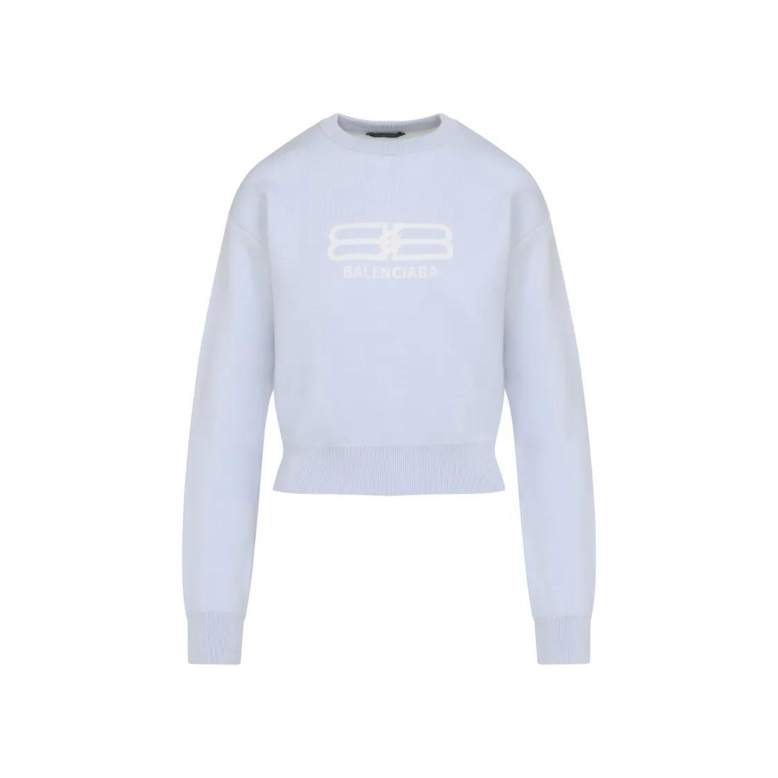 Balenciaga Light Blue Cropped Sweater With Minimalist Logo De Blue ...