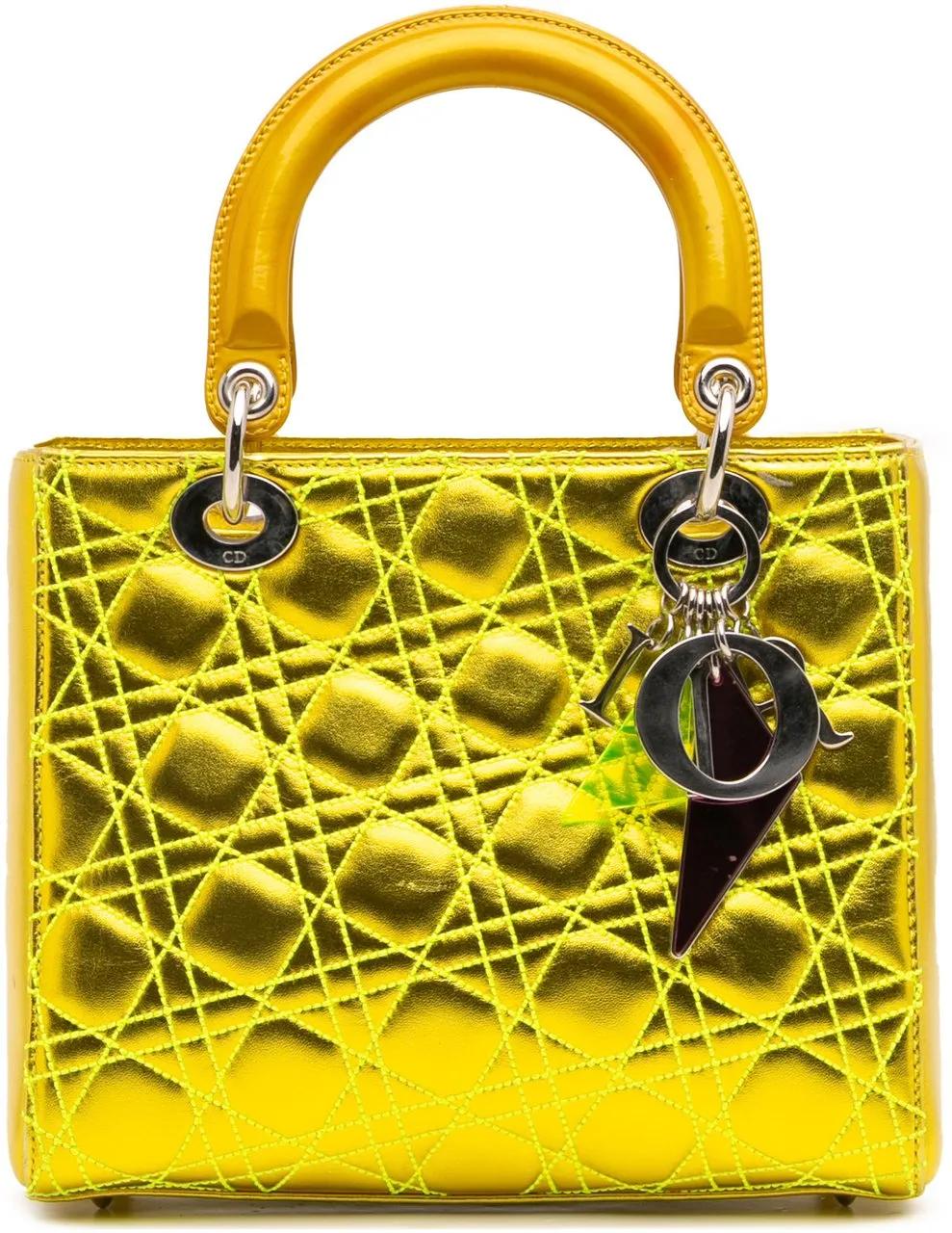 Christian Dior Anselm Reyle Medium Metallic Lambskin Cannage Lady gelb | Schultertasche