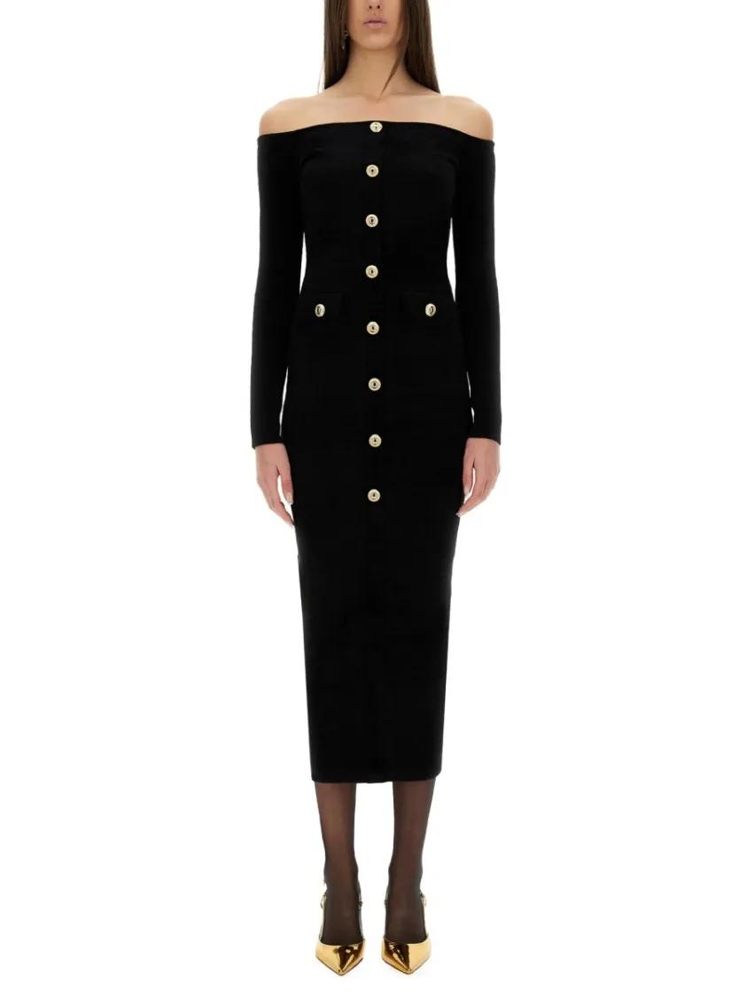 Self Portrait Chenille Midi Dress Black | Midikleid