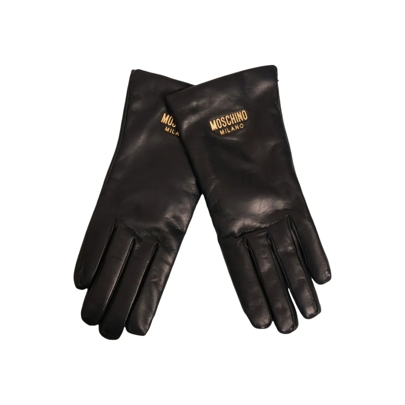 Moschino Leather Gloves With Prominent Logo Detail Black | Handschoenen