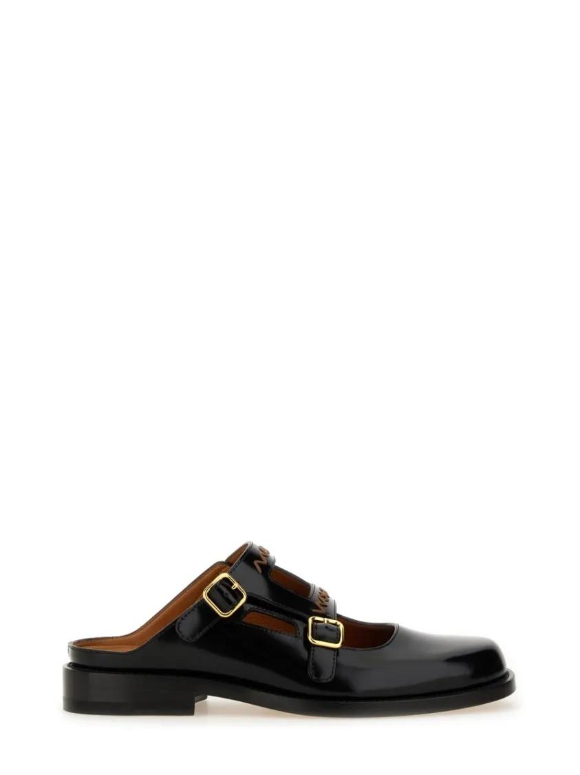 Marni Black Calf Leather Sabots Black | Muil
